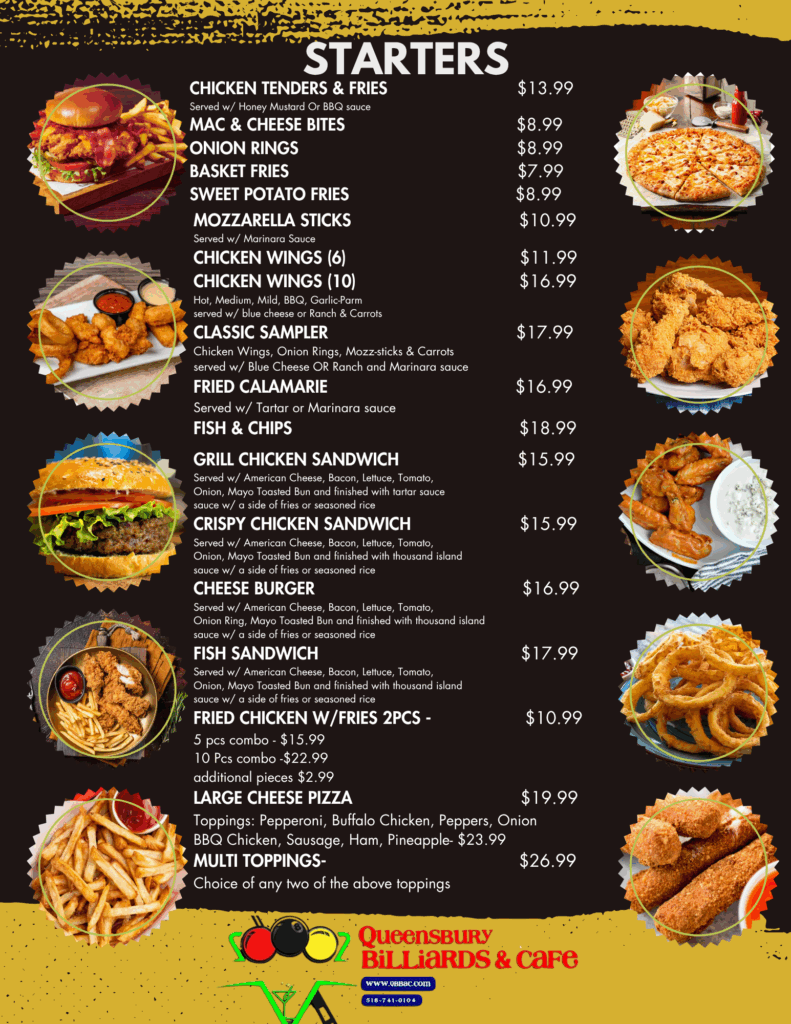 Food Menu - Queensbury BIlliards